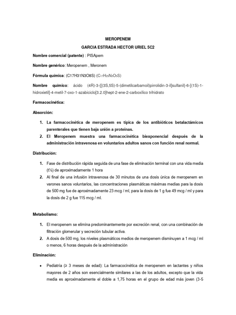 Guía Completa de Meropenem | PDF | Meningitis | Bacterias Gram-negativo
