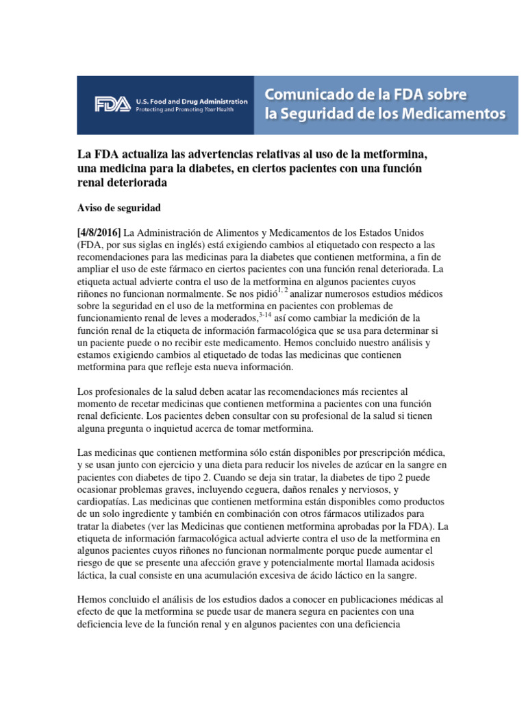 Drug Safety Communication - Metformin PDF | PDF | Cuidado de la salud ...