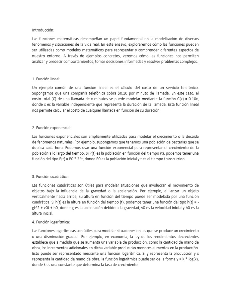 FUNCIONES COMO MODELOS MATEMATICOS | PDF | Función (Matemáticas ...