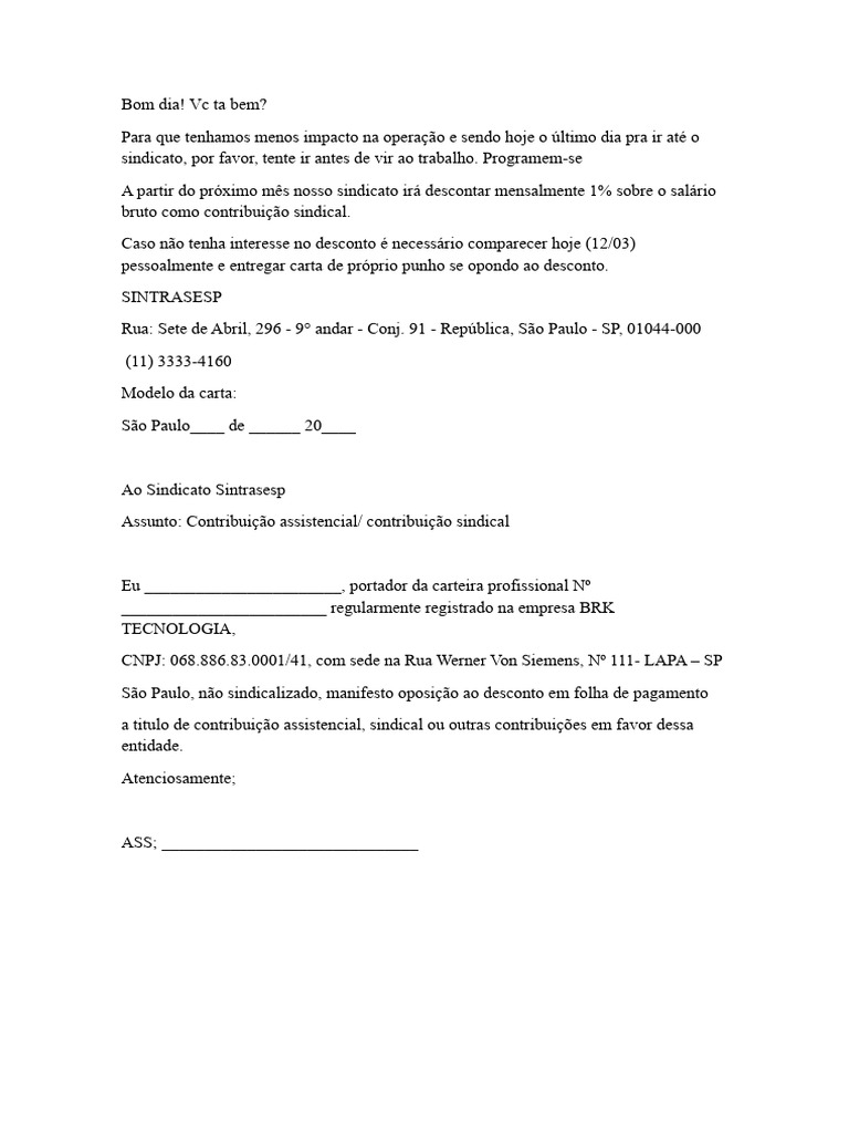 Carta Sindicato | PDF