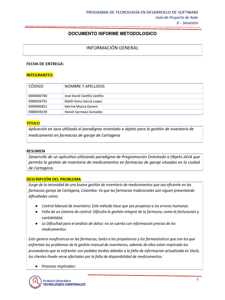 Documento Informe Metodologico | Descargar gratis PDF | Ingeniería de software | Farmacia
