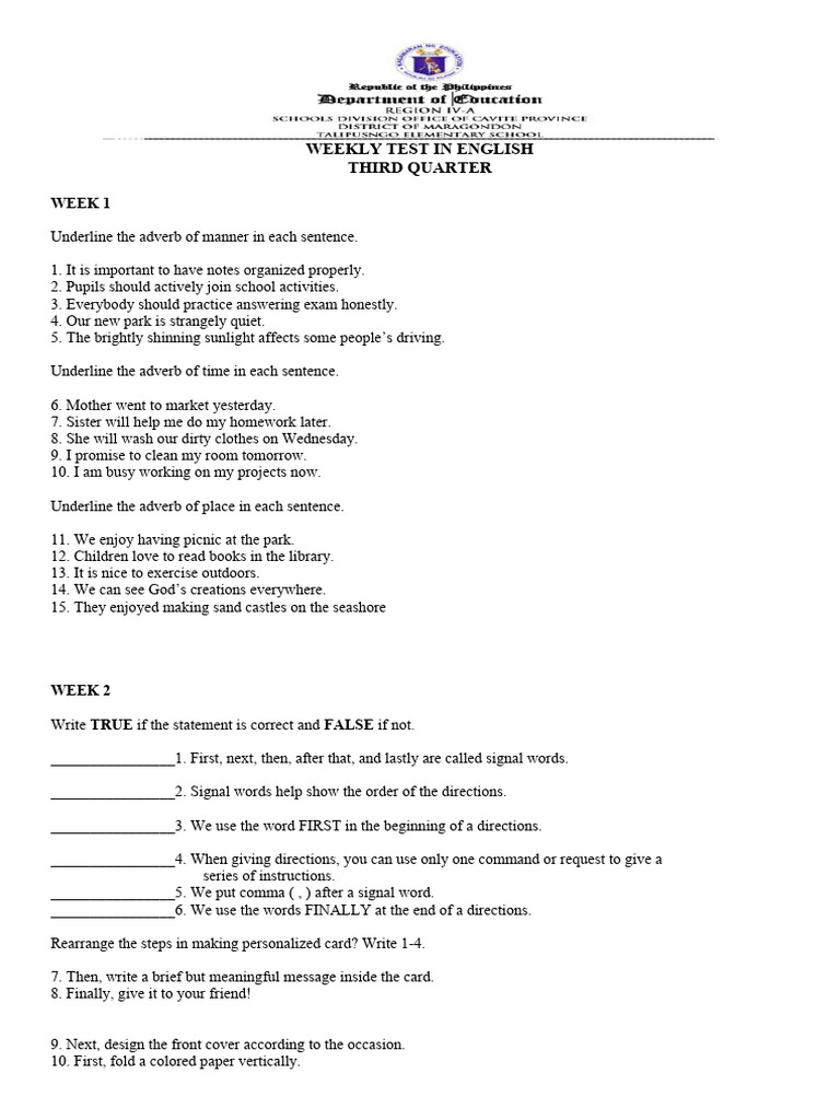 Weekly Language Review Q3: Week 1-7 | PDF | Earth | Recycling