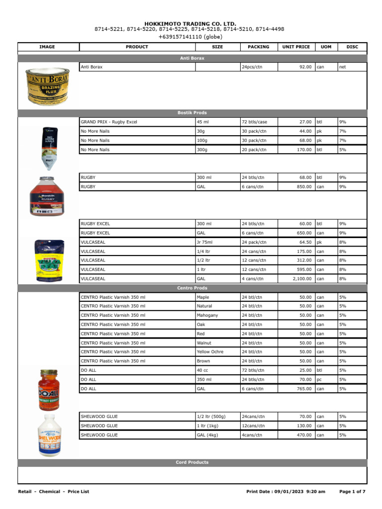 Hokkimoto Trading Chemical Price List | PDF