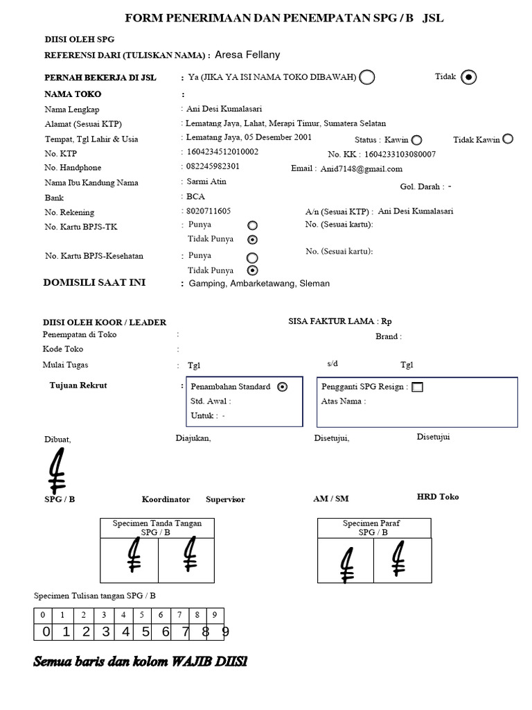 2024 01 12 - Form PDF - Penerimaan Dan Penempatan SPG Baru - Revisi | PDF