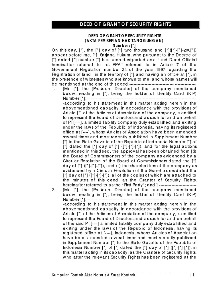 Deed of Grant of Security Rights | PDF | Debt | Loans