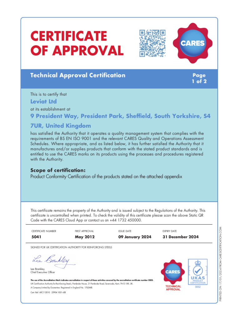 CARES Certificate 5041 Technical Approval TA7-5041 Shearfix (2024 ...