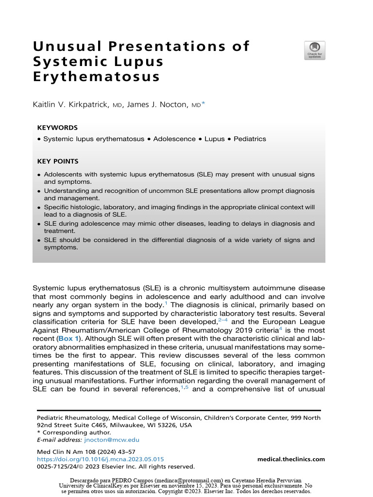 Unusual Presentations of Systemic Lupus Erythematosus | PDF | Medical Diagnosis | Epidemiology