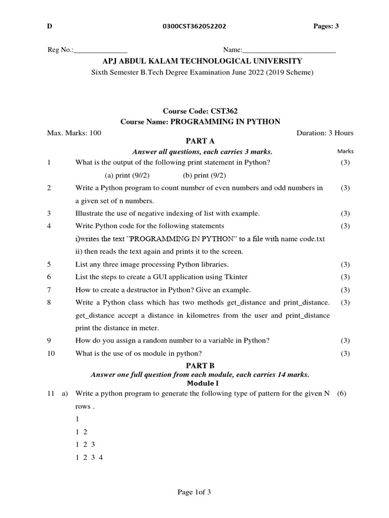 Previous Question Paper CST362-A | PDF | Python (Programming Language) | Matrix (Mathematics)