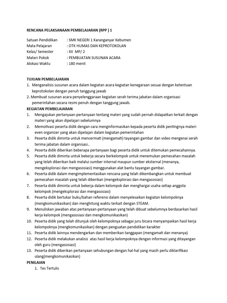 RPP 1 Pembuatan Susunan Acara | PDF