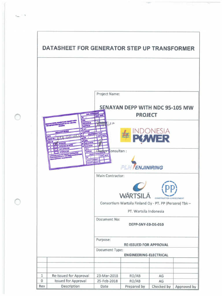 DEPP - SNY - E0 - DS - 010 (A) Data Sheet For Generator Step Transformer | PDF