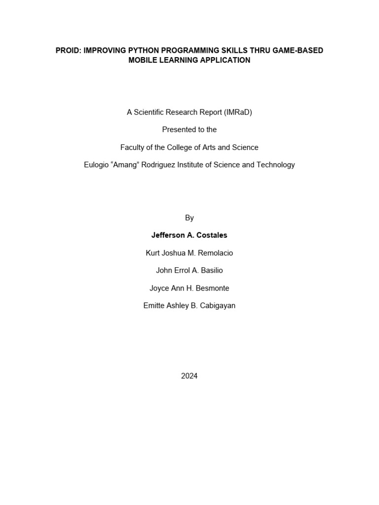 IMRAD PROID - IMPROVING PYTHON PROGRAMMING SKILLS THRU GAME BASED MOBILE LEARNING APPLICATION ...