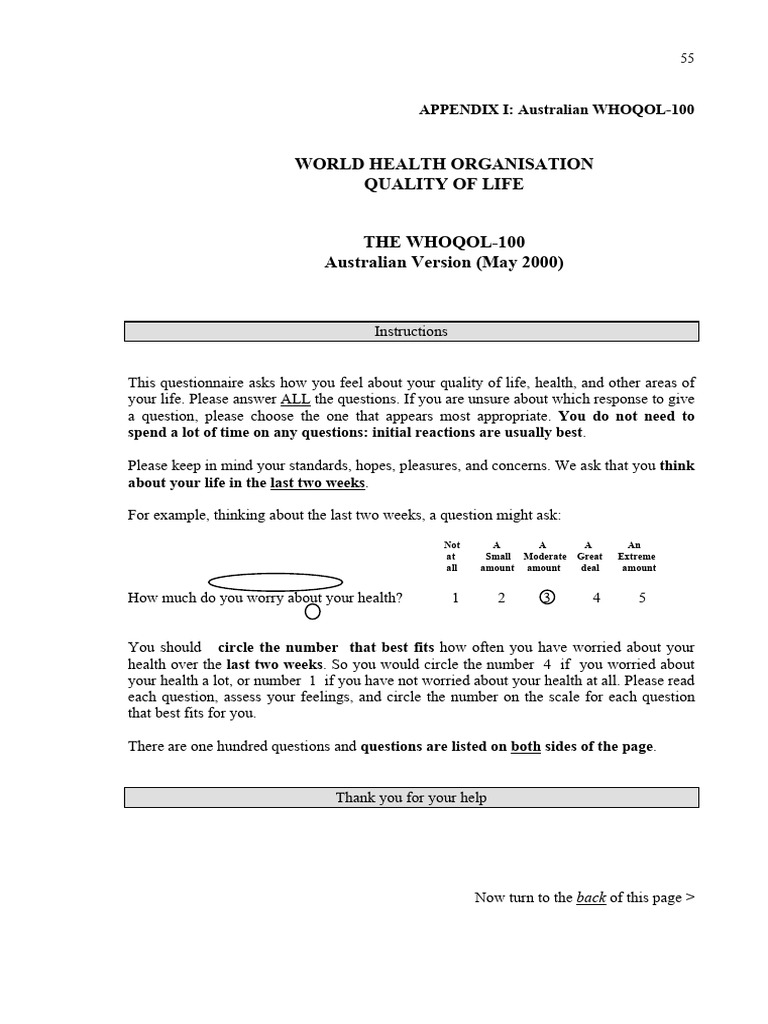 WHOQOL-100 (Eng Ver) | PDF | Self-Improvement