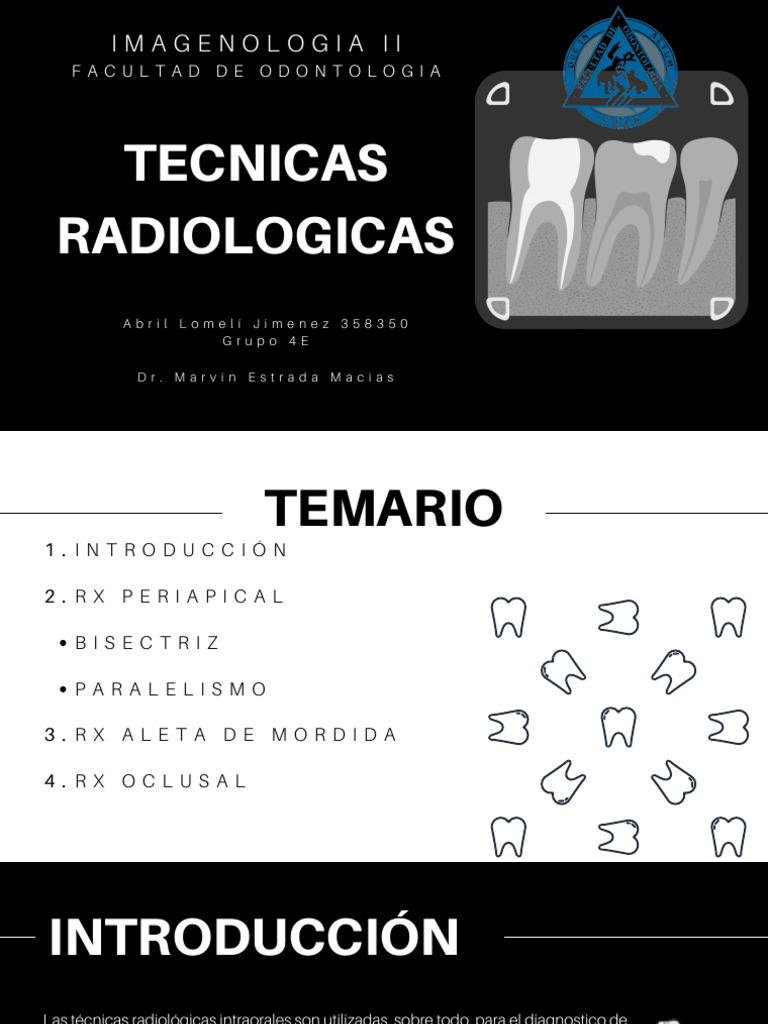 Técnicas Radiológicas Intraorales | PDF | Diente | Odontología
