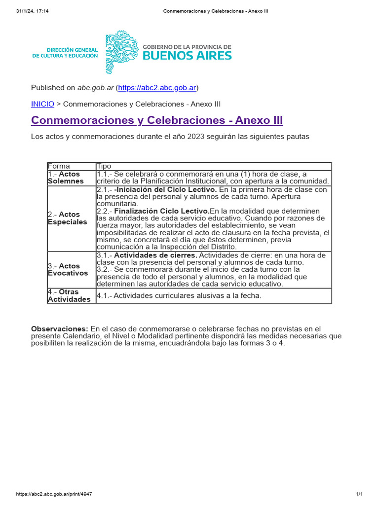 Conmemoraciones y Celebraciones - Anexo III | PDF