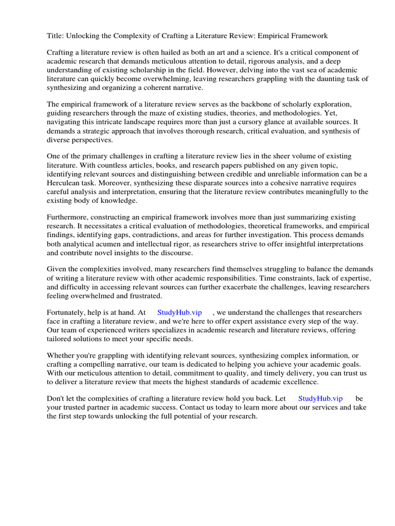 Empirical Framework Of Literature Review Pdf Methodology Quantitative Research