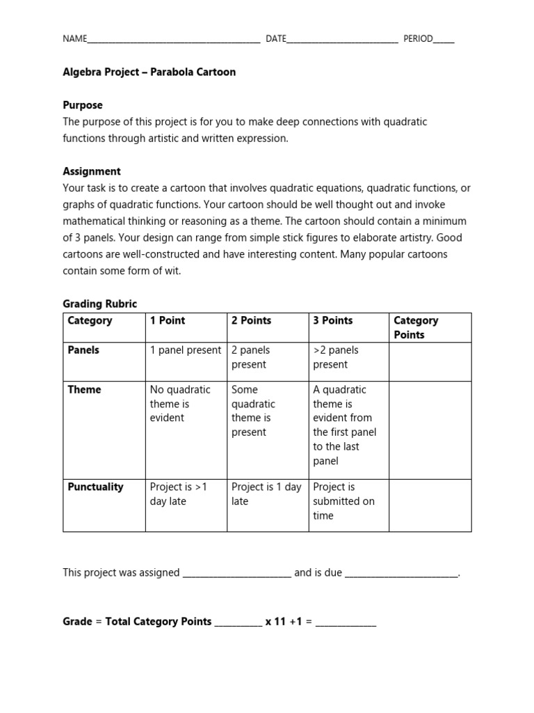 Parabola Cartoon Project Guide | PDF