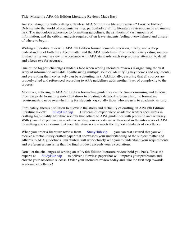 How To Write An Apa 6th Edition Literature Review | Download Free PDF ...