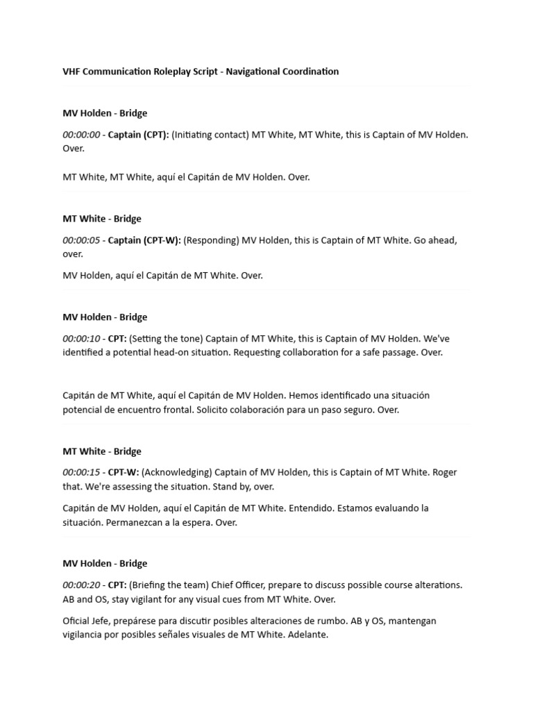 VHF Communication Roleplay Script | PDF
