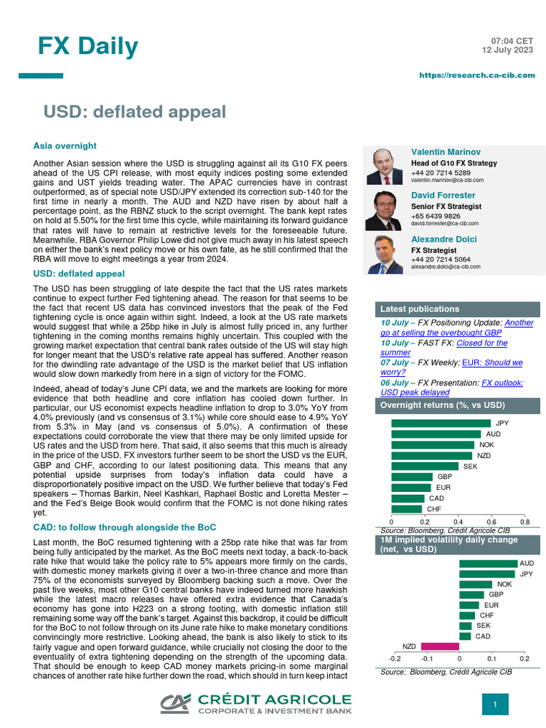 CACIB - FX Daily 20230712 | PDF | Securities (Finance) | Valuation ...