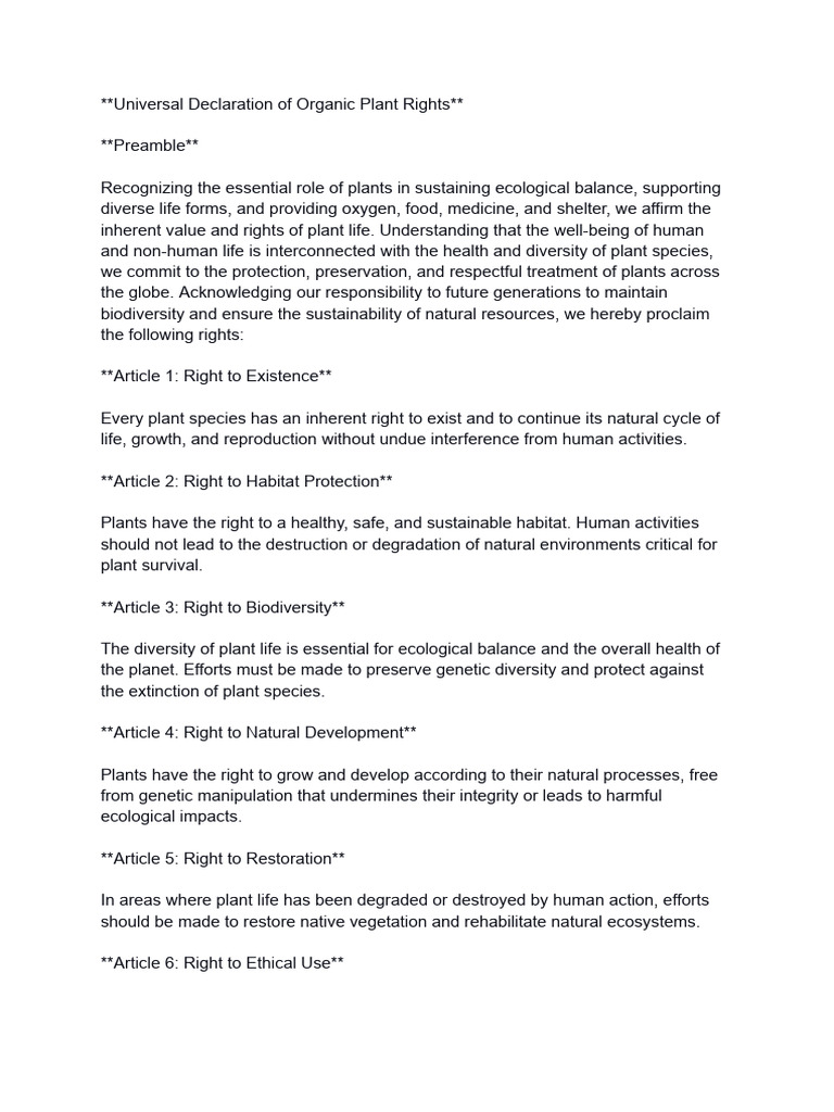 Universal Declaration of Organic Plant Rights | PDF | Biodiversity ...