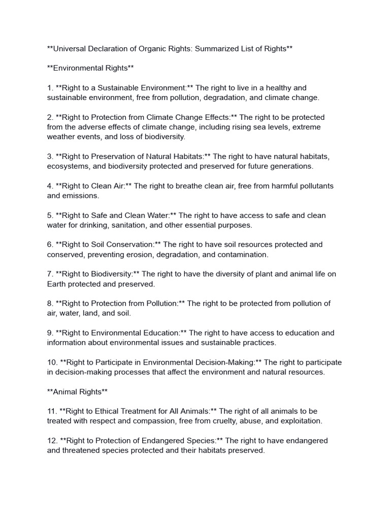 Universal Declaration of Organic Rights | PDF | Conservation Biology ...