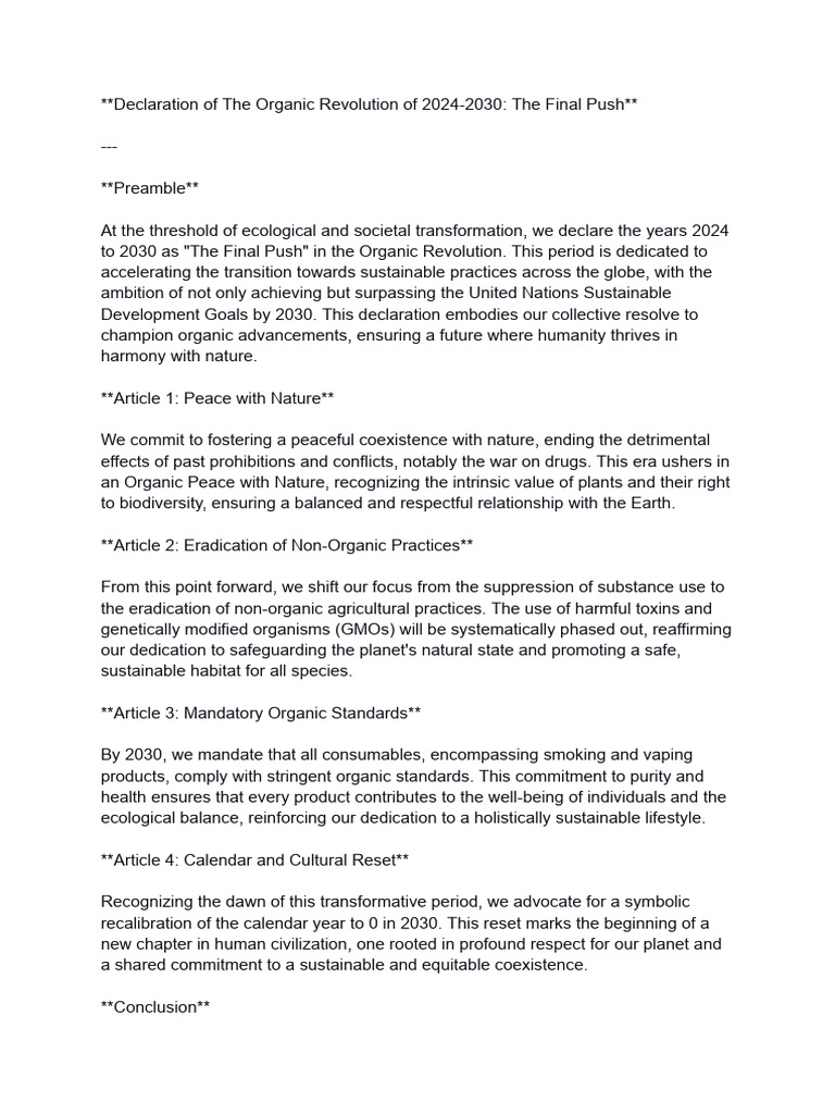Declaration of The Organic Revolution's Final Push From 2024-2030 ...