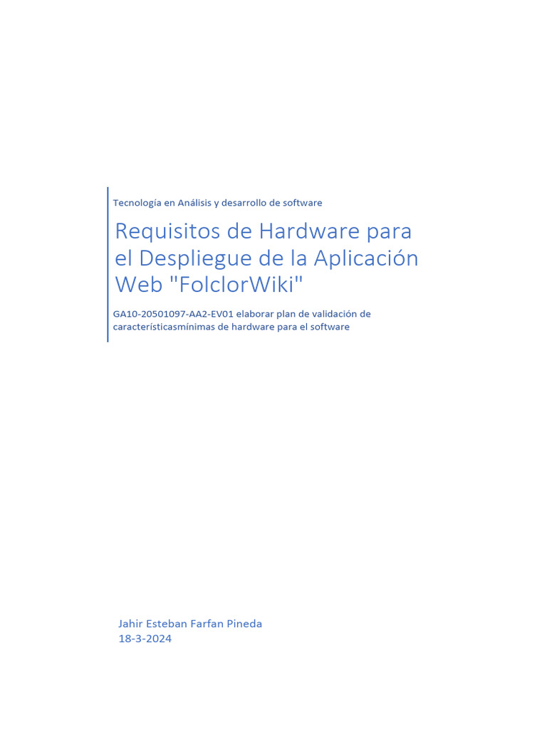 GA10-20501097-AA2-EV01 Elaborar Plan de Validación de Características | PDF | Mi sql | Software ...