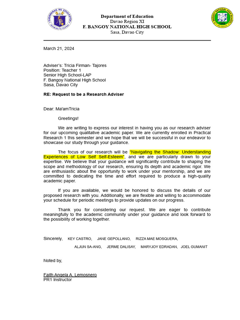 Letter for Advisory | PDF