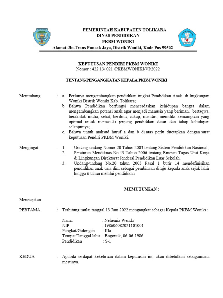SK Pendiri PKBM | PDF
