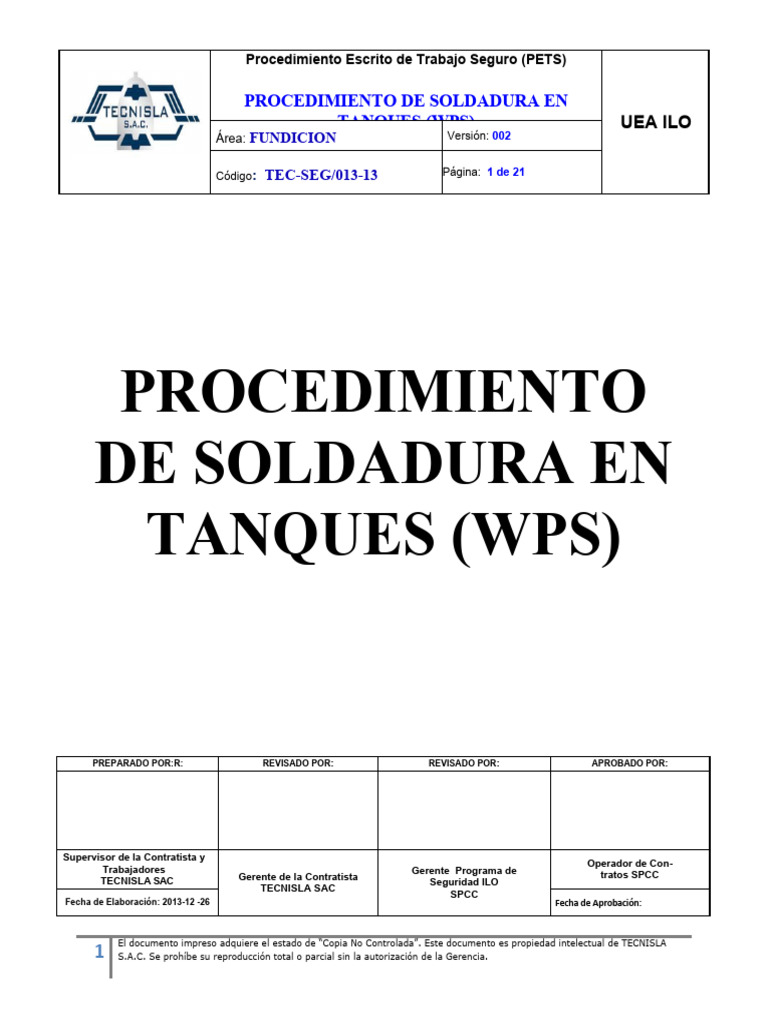 PROCEDIMIENTO DE SOLDADURA EN TANQUES (WPS) | PDF | Soldadura | Construcción