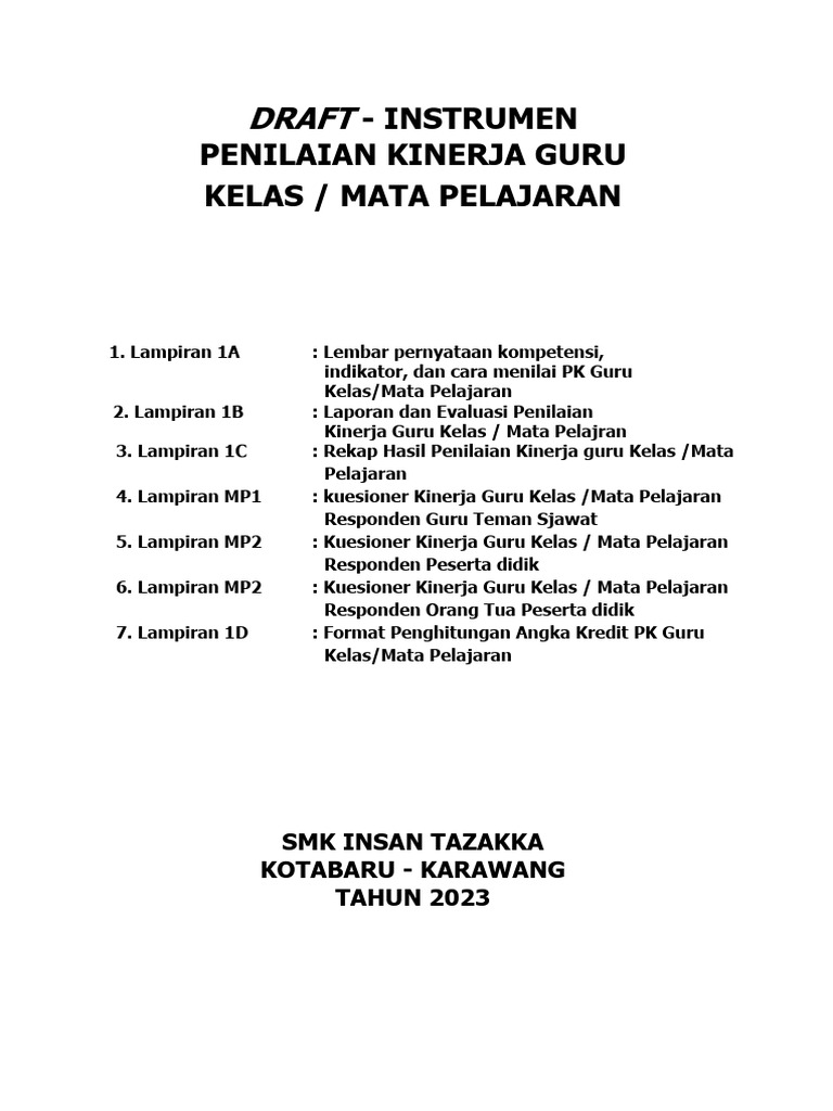 Format PKG (Penilaian Kinerja Guru) | PDF