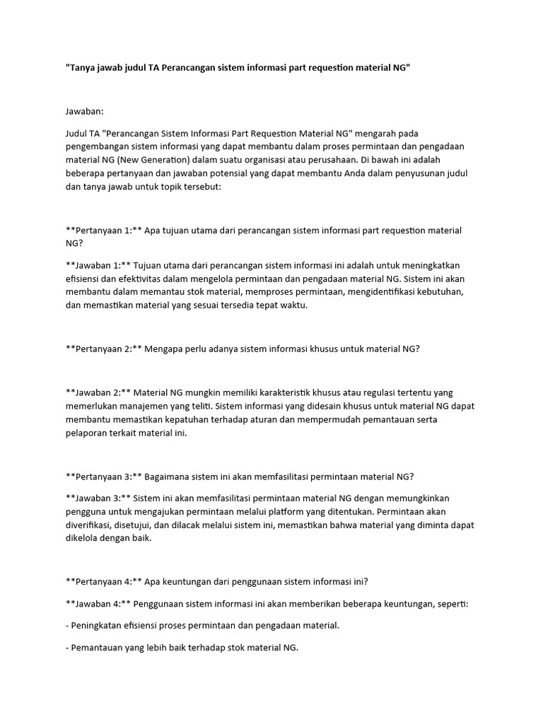 Tanya Jawab Judul TA MR Bagus | PDF