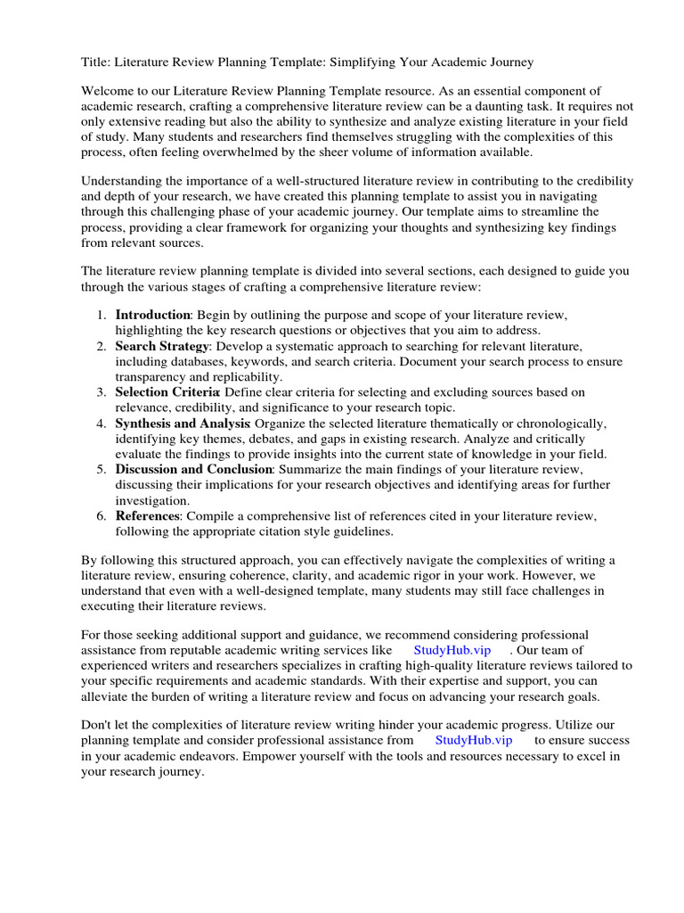 Literature Review Planning Template | PDF | Literature Review