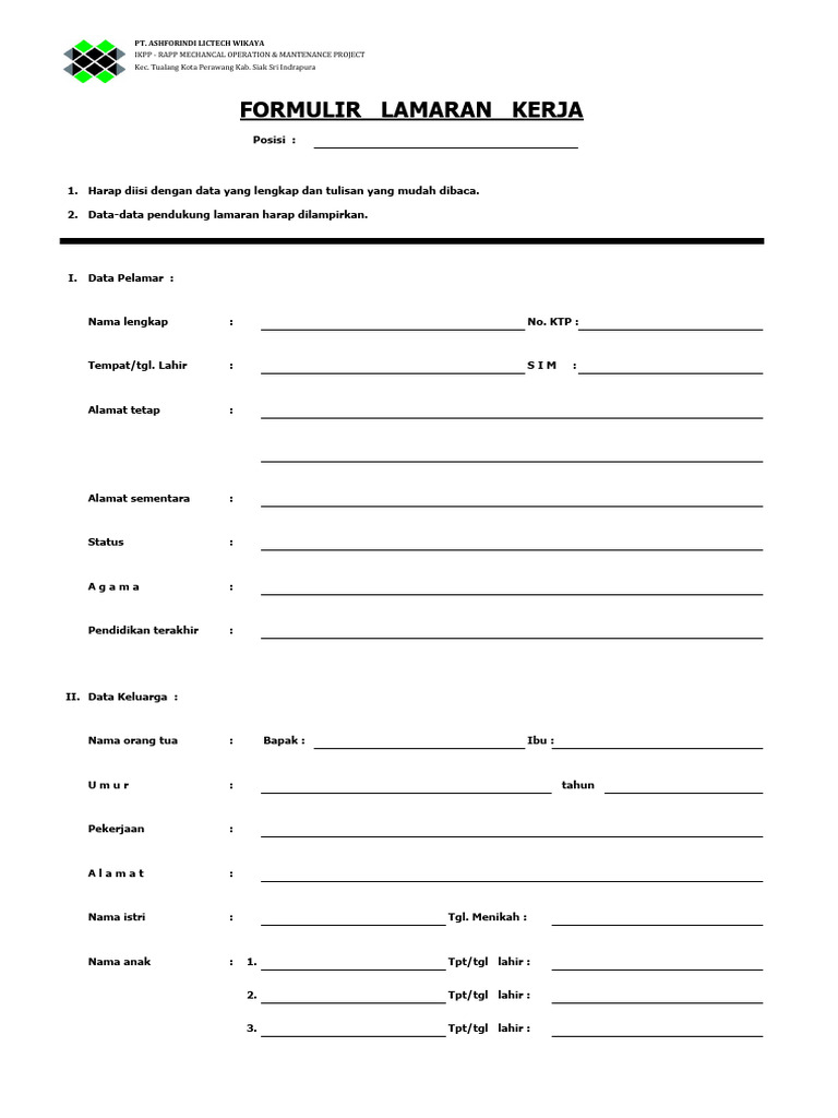 Form Lamaran KRJ Worker | PDF