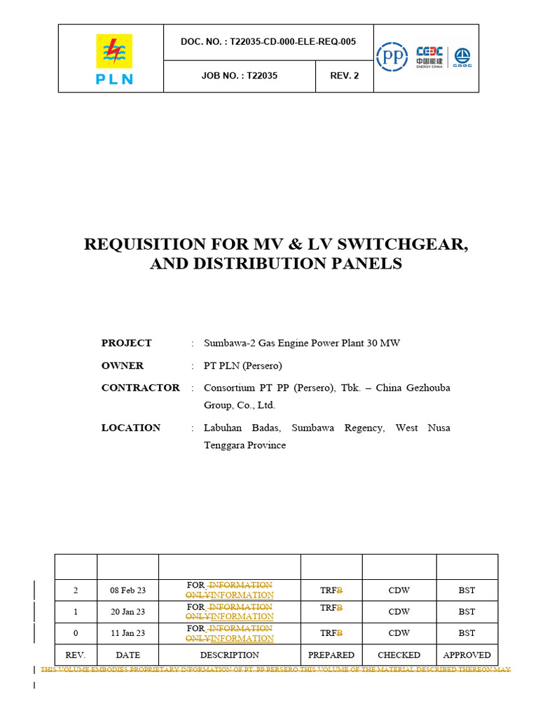 MV & LV Switchgear Requisition | PDF | Specification (Technical Standard) | Electrical Substation