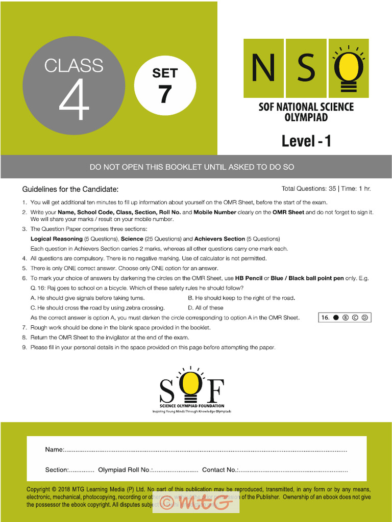 Nso Level1 Class 4 Set 7 | PDF | Force | Water