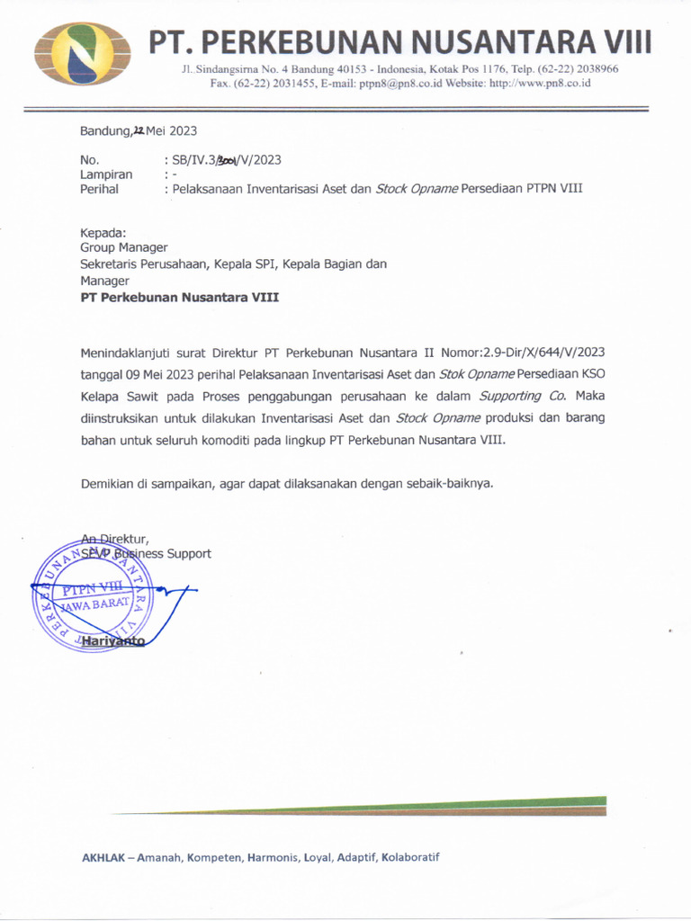 Pelaksanaan Inventarisasi Aset Dan SO PTPN VII | PDF