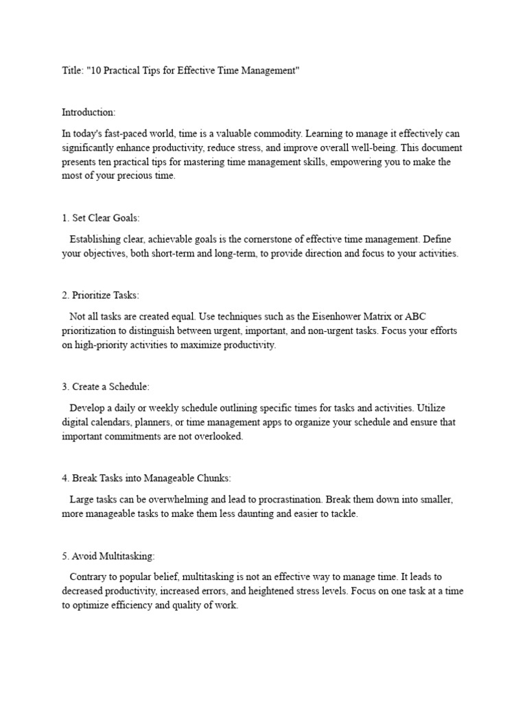 10 Practical Tips for Effective Time Management | PDF