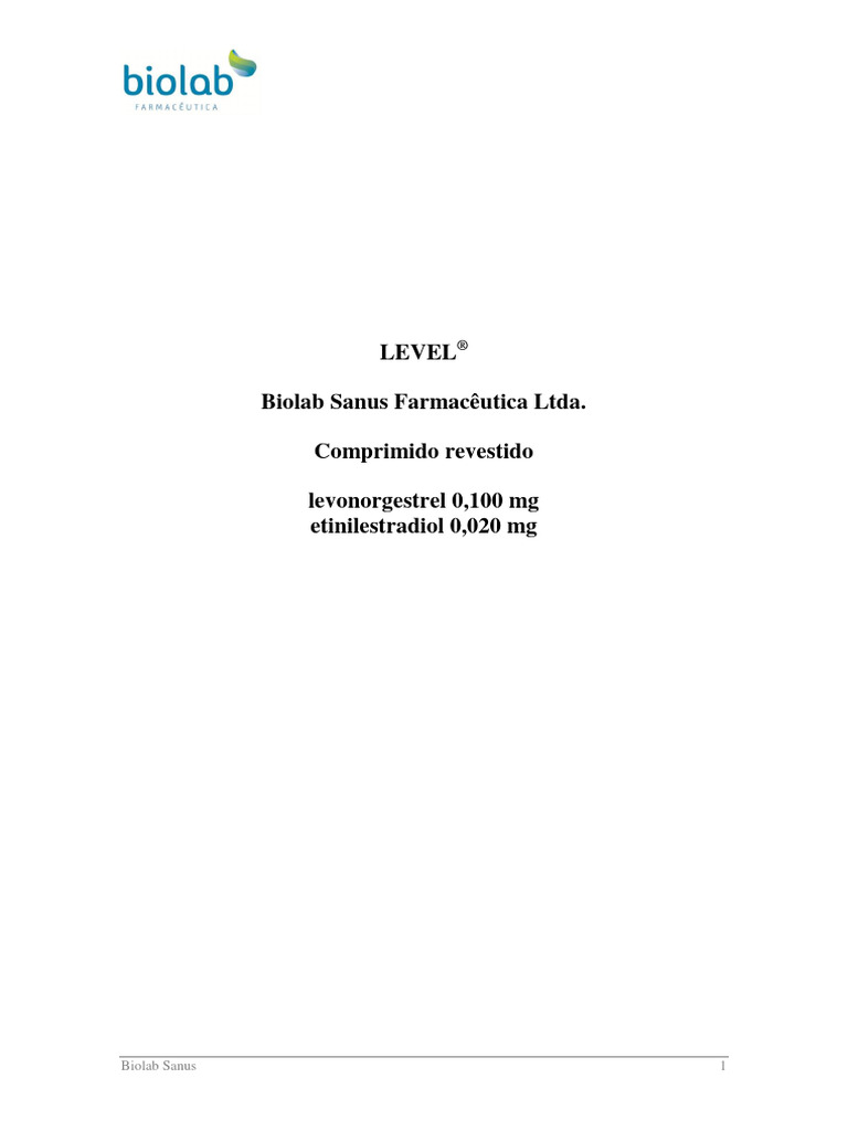 Level Biolab | PDF | Pílula anticoncepcional | Anticoncepcionais