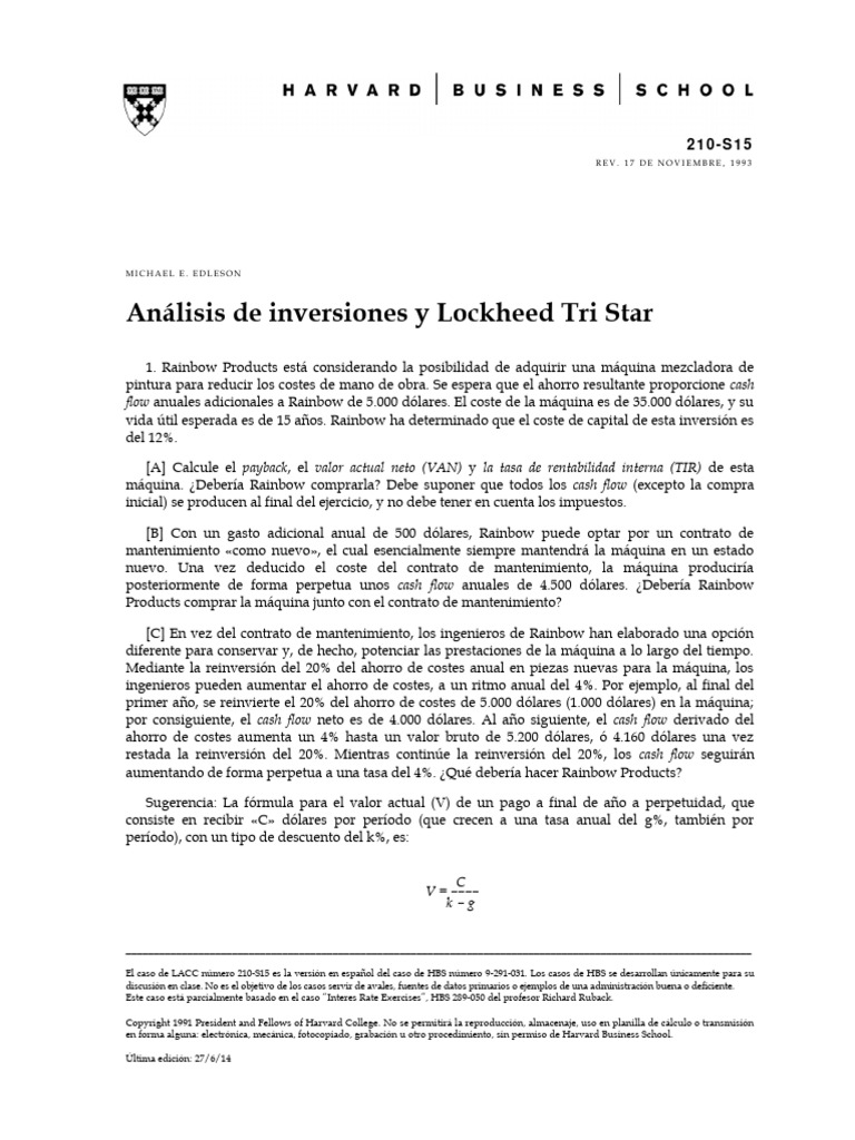 Análisis de Inversiones y Lockheed Tri Star - CASO - Pags 1-2 | PDF