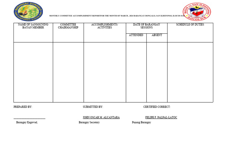 March 2024 Barangay Dongalo Report | PDF