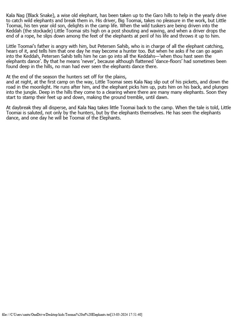 Toomai of Elephants | PDF