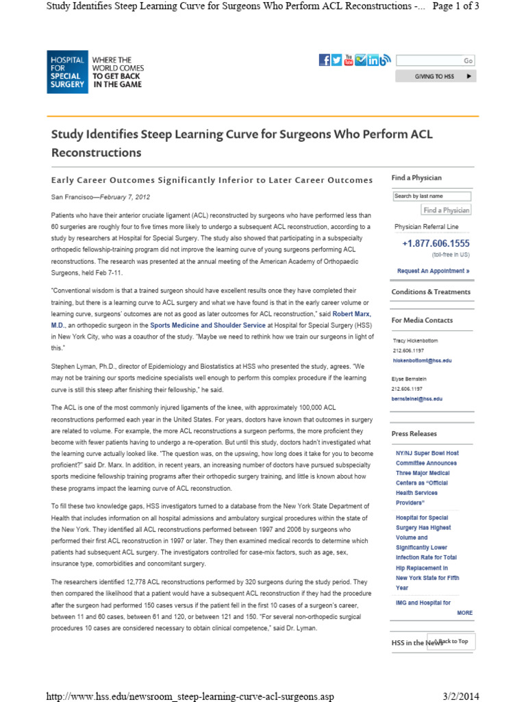Study Identifies Steep Learning Curve For Surgeons | PDF
