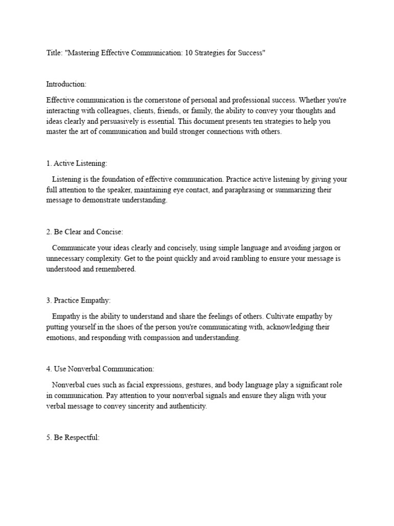 Mastering Effective Communication 10 Strategies For Success | PDF ...