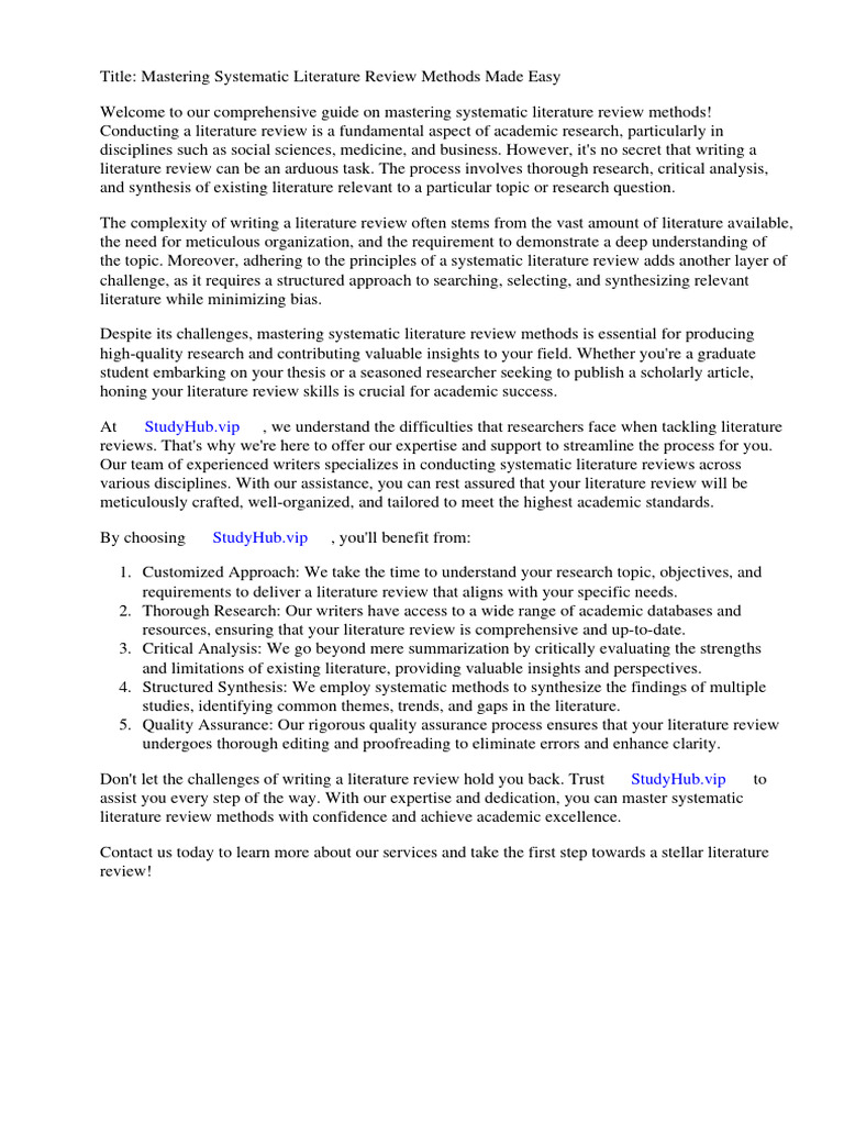 Systematic Literature Review Methods | Download Free PDF | Systematic ...