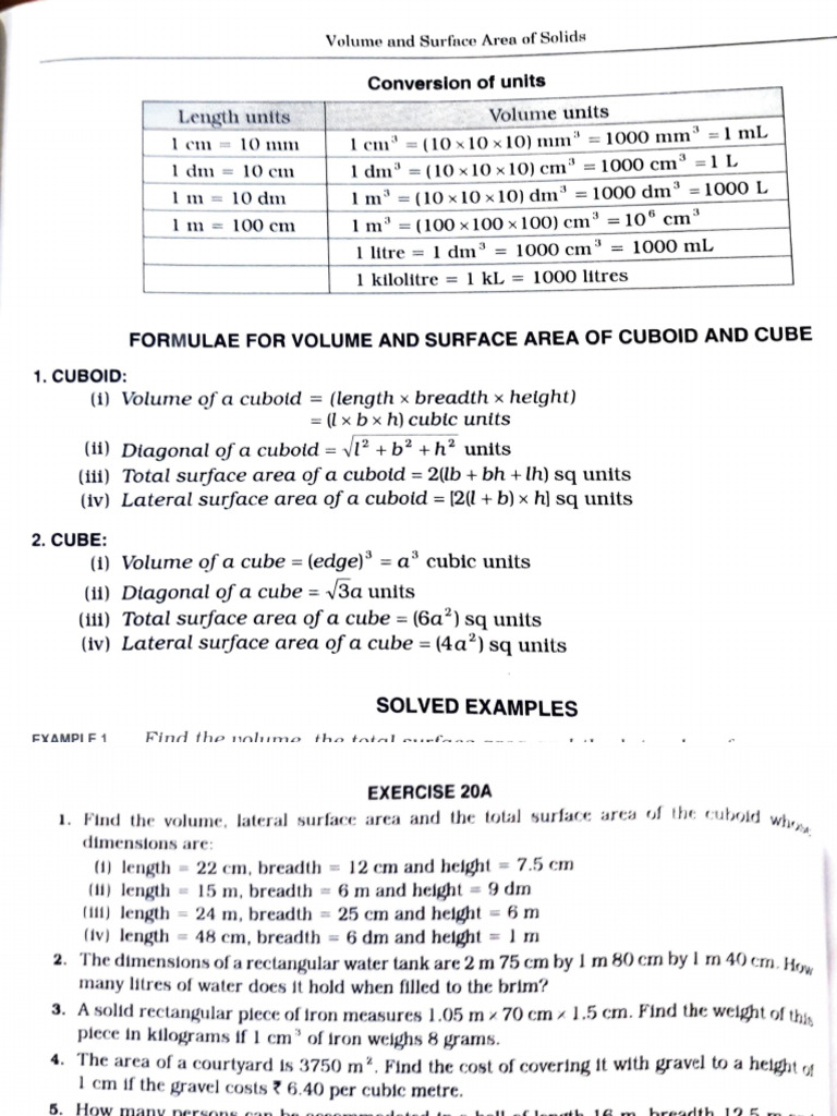 Volume and Surface Area of Solids | PDF | Volume | Length