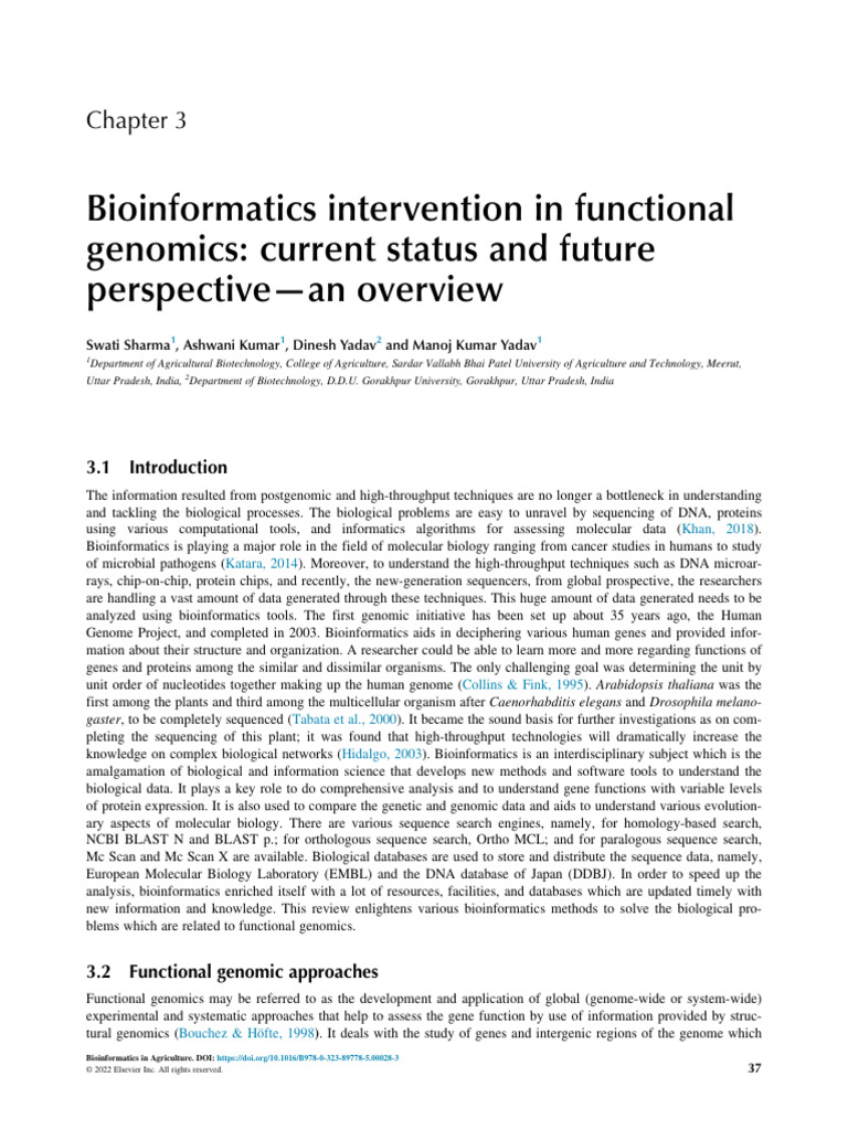 Chapter 3 - Bioinformatics Intervention in Functional Ge - 2022 - Bioinformatics | PDF | Dna ...