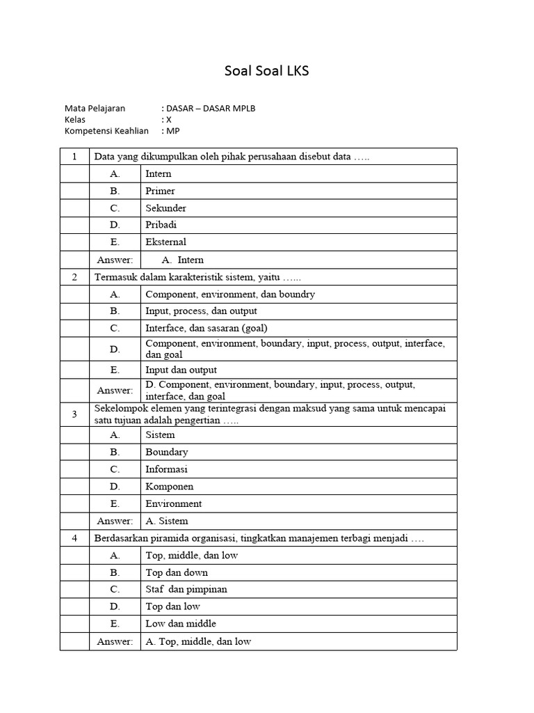 SOAL LKS KELAS X MPLB - Copy (3) Salinan | PDF | Career & Growth