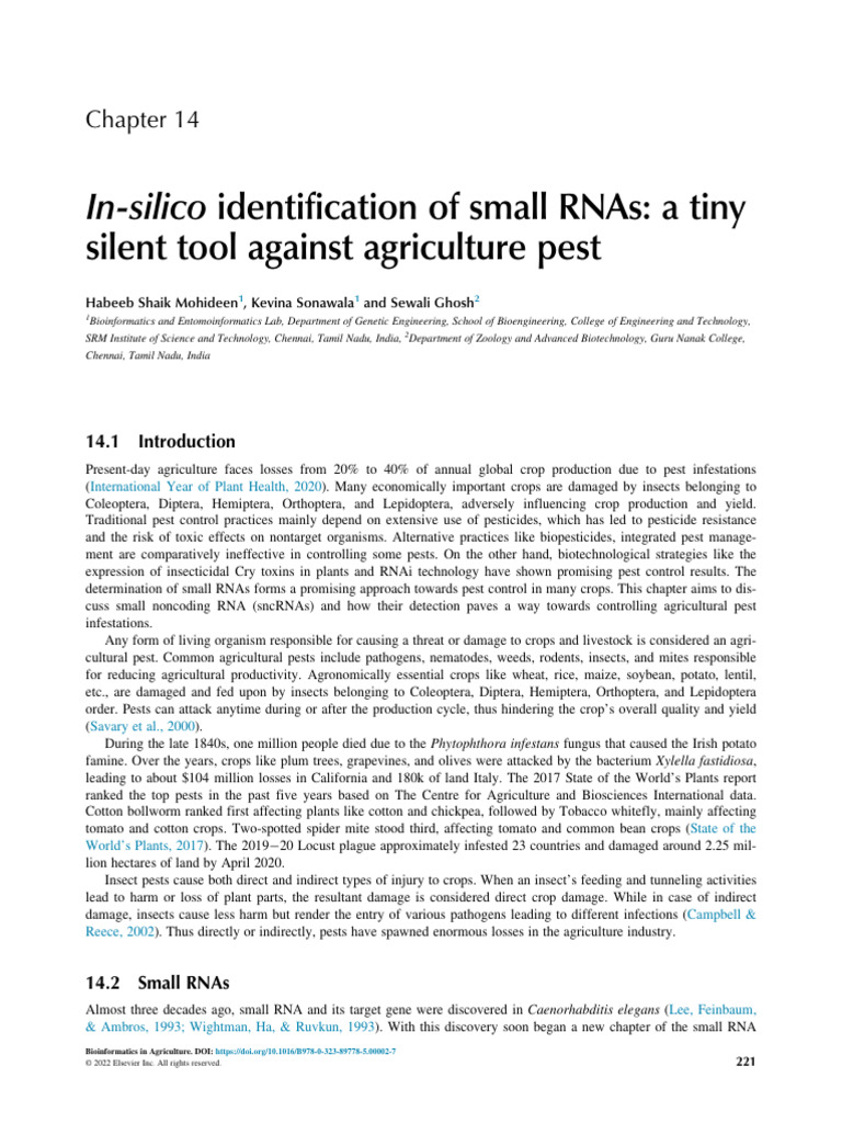 Chapter 14 In Silico Identification Of Small Rnas A 2022 Bioinformatics I Pdf Small