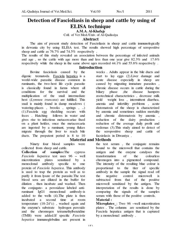Detection of Fascioliasis in Sheep and Cattle by Using of ELISA ...